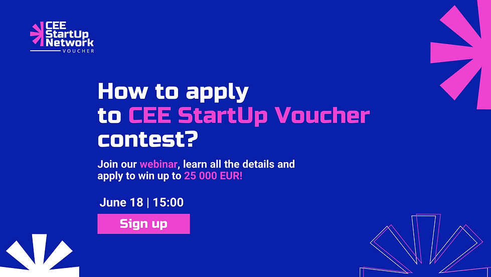 Nový ročník súťaže CEE Startup Voucher sa otvára 18.6.2024 webinárom. Hlavná cena je 25 tisíc ...